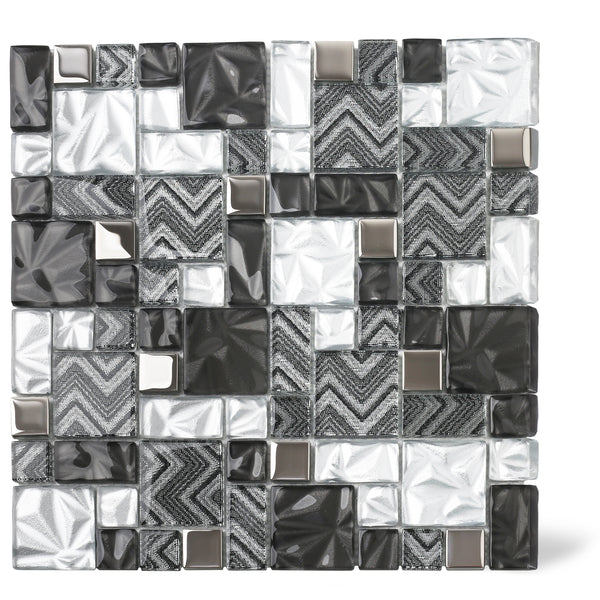 Black Silver Square Glass Mosaic Tiles for Kitchen Backsplash Bathroom ...