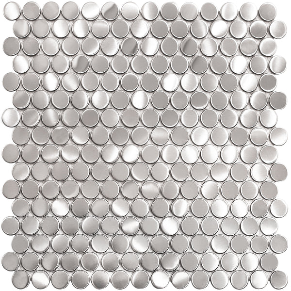 Silver Stainless Steel Tiles Penny Round Mosaic for Kitchen Accent Wal ...