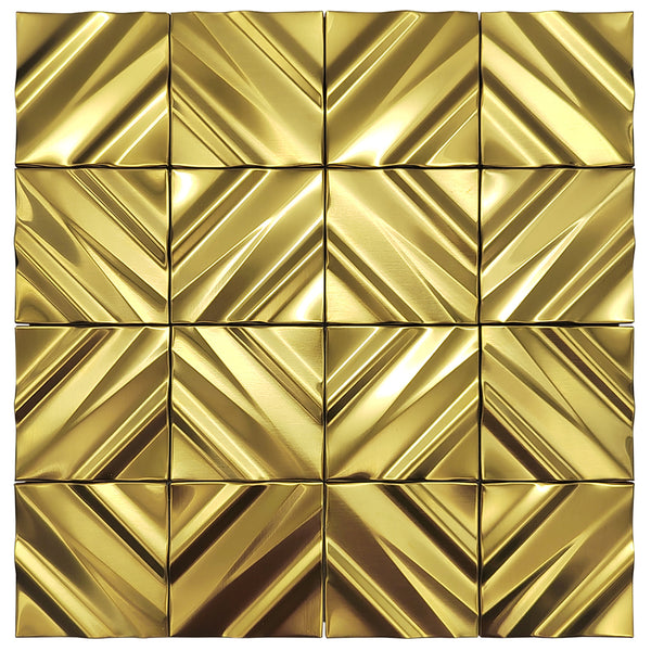 Blujellyfish Gold 3D Wall Panels Metallic Chevron Backsplash Tile Deco